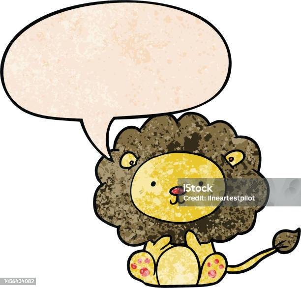 Singa Kartun Lucu Dengan Gelembung Ucapan Dalam Gaya Tekstur Retro ... Singa Kartun Lucu Dengan Gelembung Ucapan Dalam Gaya Tekstur Retro ...