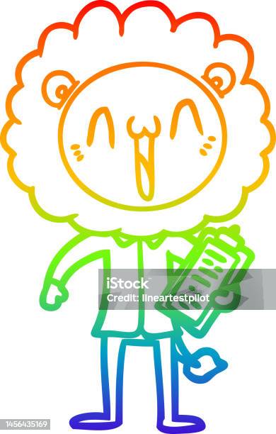 Dessin Au Trait Dégradé Arcenciel Dun Lion De Dessin Animé Heureux