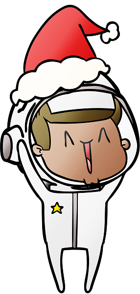Happy Hand Drawn Gradient Cartoon Of A Astronaut Wearing Santa Hat