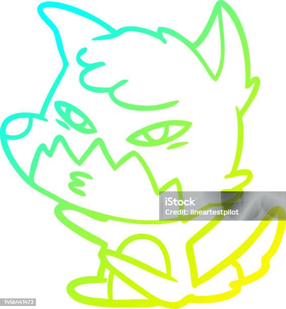 Dessin Au Trait Dégradé Froid Dun Renard De Dessin Animé Intelligent