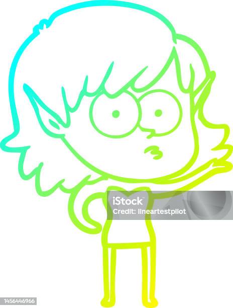 Dessin Au Trait Dégradé Froid Dune Fille Elfe Choquée Par Un Dessin