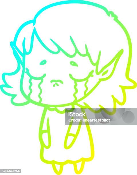 Dessin Au Trait Dégradé Froid Dune Fille Elfe De Dessin Animé En Pleurs