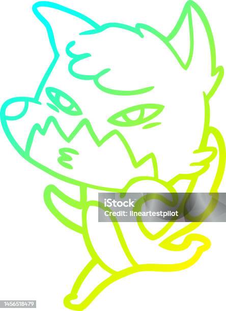 Dessin Au Trait Dégradé Froid Dun Renard De Dessin Animé Intelligent