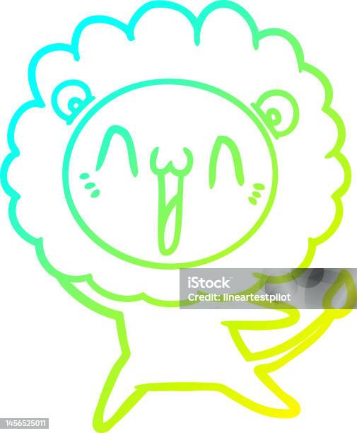 Dessin Au Trait Dégradé Froid Dun Lion De Dessin Animé Heureux Vecteurs