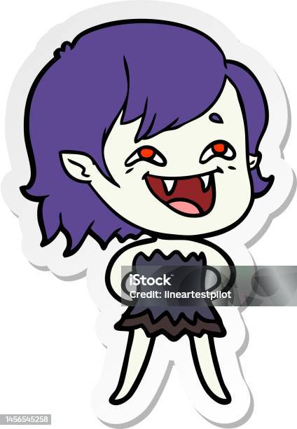 Autocollant Dune Fille Vampire Riant De Dessin Animé Vecteurs Libres De