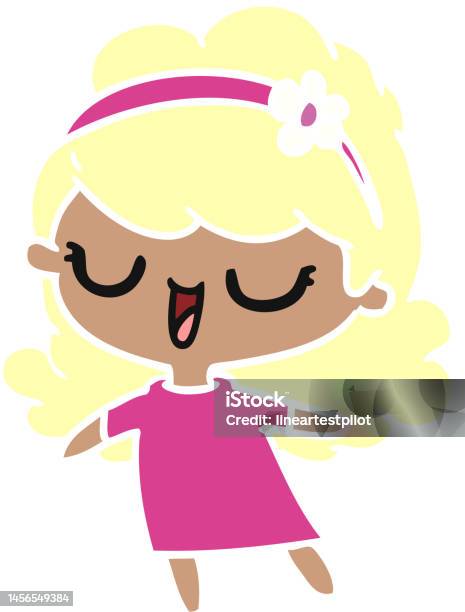 Kartun Yang Digambar Dengan Tangan Bebas Dari Gadis Kawaii Yang Lucu