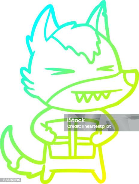Dessin Au Trait Dégradé Froid Dun Dessin Animé De Loup De Noël En