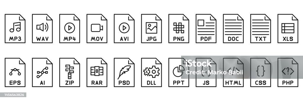 File Format Outline Icon Set Document File Vector Illustration Stock ... File Format Outline Icon Set Document File Vector Illustration Stock ...