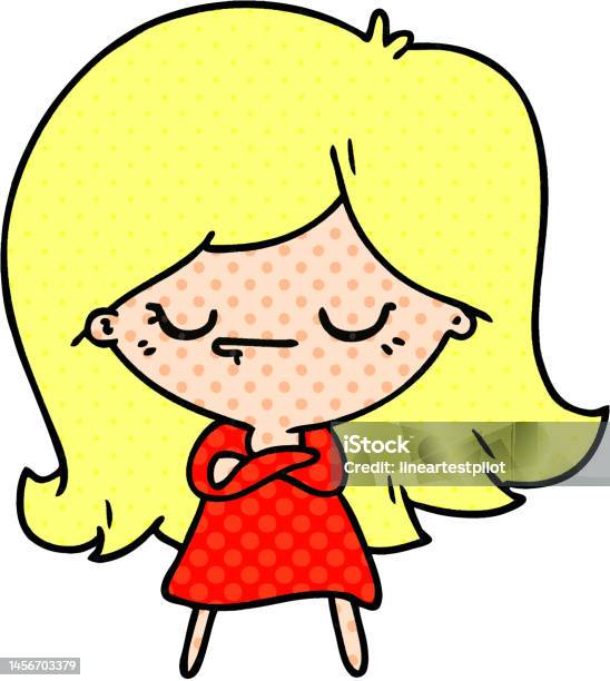Kartun Yang Digambar Dengan Tangan Bebas Dari Gadis Kawaii Yang Lucu