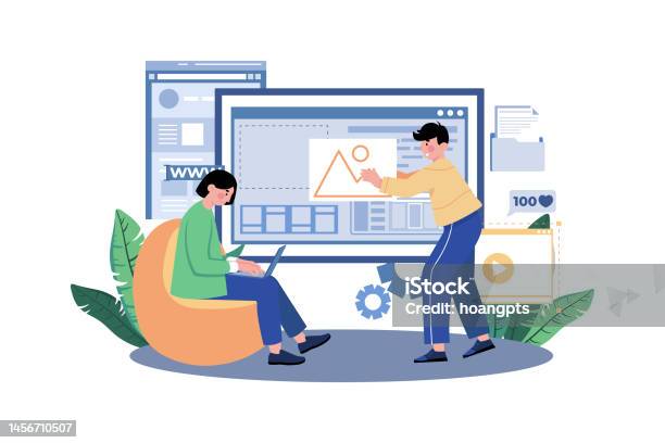 Konsep Ilustrasi Desainer Ui Ux Dengan Latar Belakang Putih Ilustrasi
