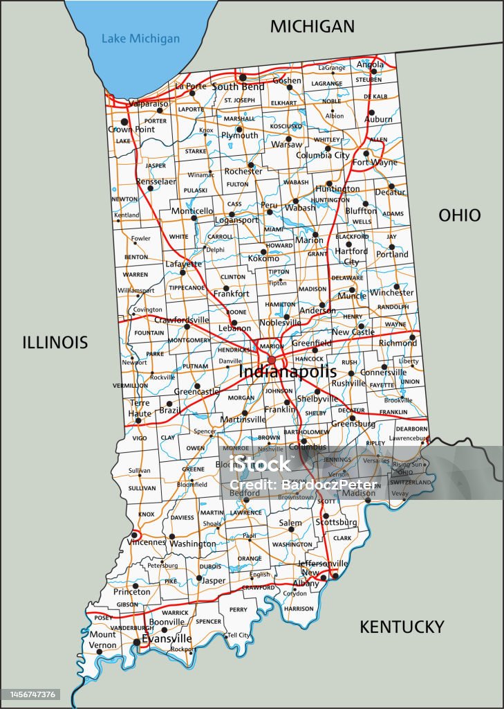 High Detailed Indiana Road Map With Labeling Stock Illustration ... High Detailed Indiana Road Map With Labeling Stock Illustration ...