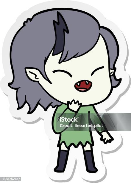 Autocollant Dune Fille Vampire Riant De Dessin Animé Vecteurs Libres De