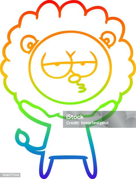 Dessin Au Trait Dégradé Arcenciel Dun Lion Ennuyé De Dessin Animé