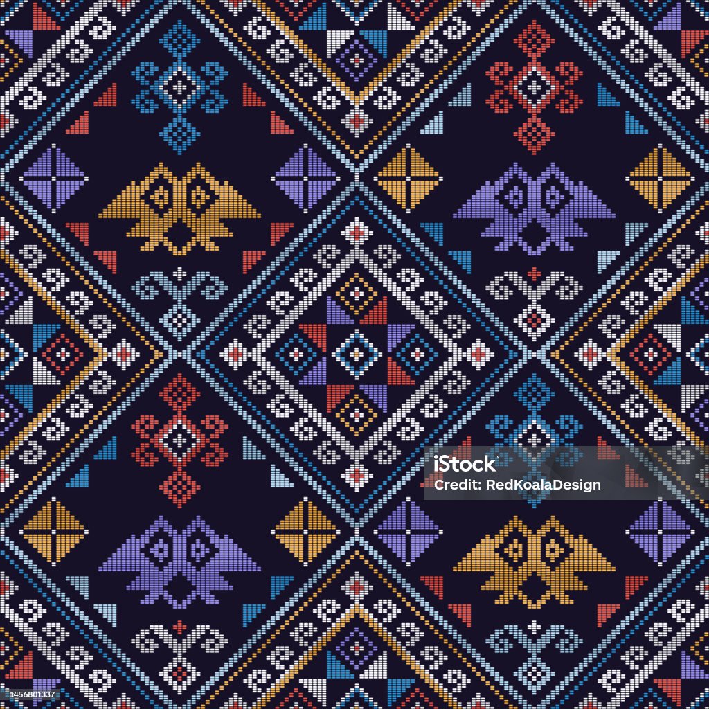 Filipino Folk Art Yakan Cloth Inspired Vector Seamless Pattern