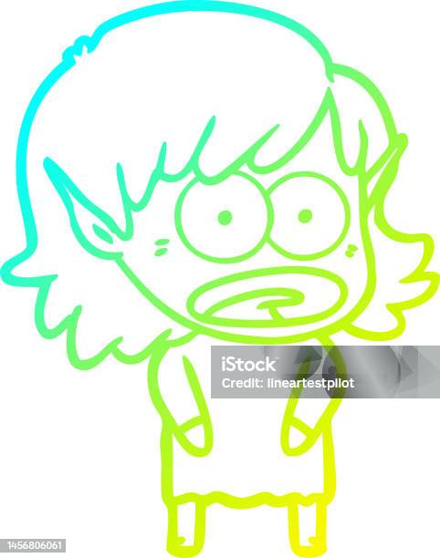 Dessin Au Trait Dégradé Froid Dune Fille Elfe Choquée Par Un Dessin