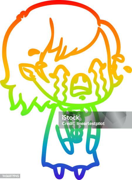 Dessin Au Trait Dégradé Arcenciel Dune Fille Vampire En Pleurs De