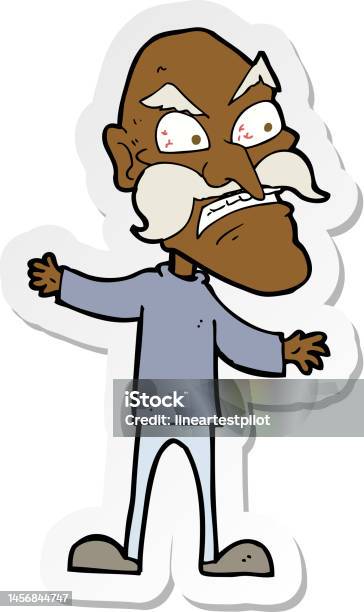 Sticker Of A Cartoon Angry Old Man Stock Illustration Download Image Now Adult Anger Art
