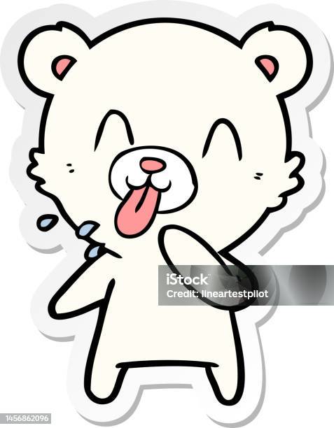Autocollant Dun Ours Polaire De Dessin Animé Grossier Tirant La Langue