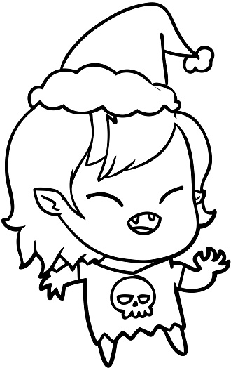 Dessin Au Trait Dessiné À La Main Dune Fille Vampire Riante Portant Un
