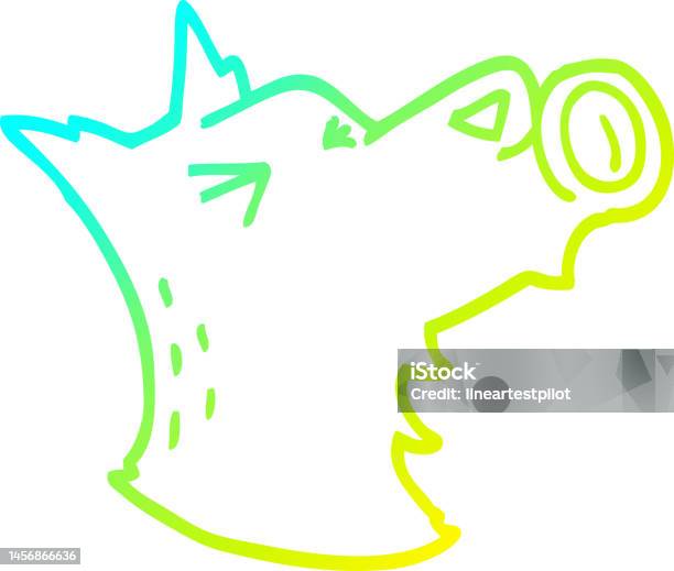 Dessin Au Trait Dégradé Froid Dun Loup Hurlant De Dessin Animé Vecteurs