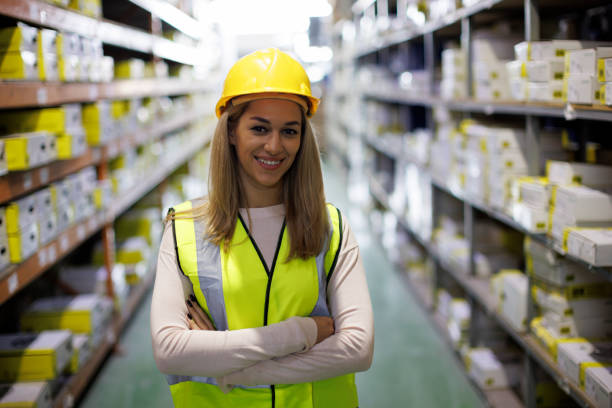 Free Stock Photo of Portrait of warehouse woman worker smile with arms ...