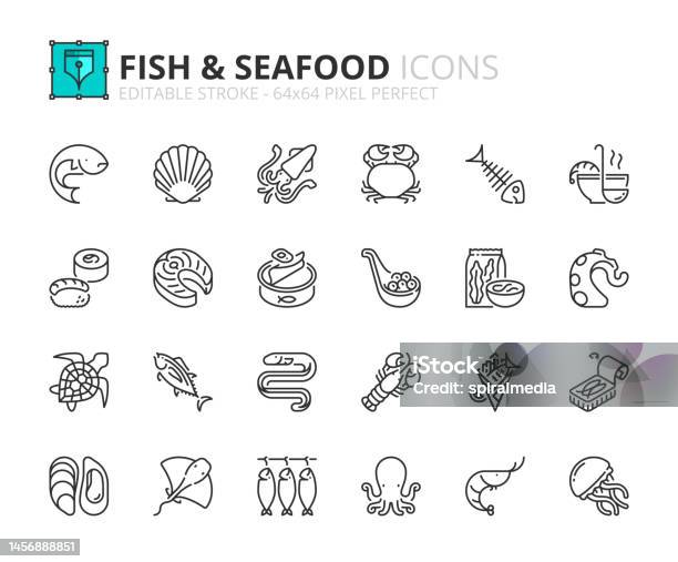 Ensemble Simple Dicônes De Contour Sur Le Poisson Et Les Fruits De Mer