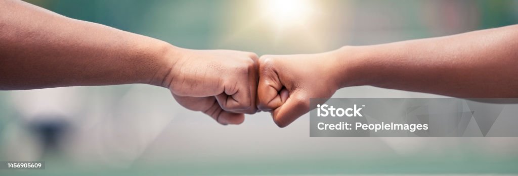 Closeup Fist Bump And Sport For Success Motivation Or Teamwork Together