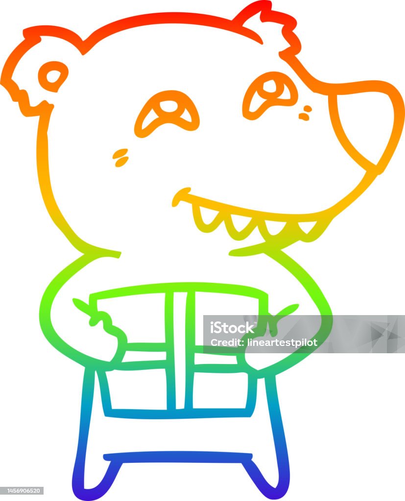 Dessin Au Trait Dégradé Arcenciel Dun Ours De Dessin Animé Avec Présent