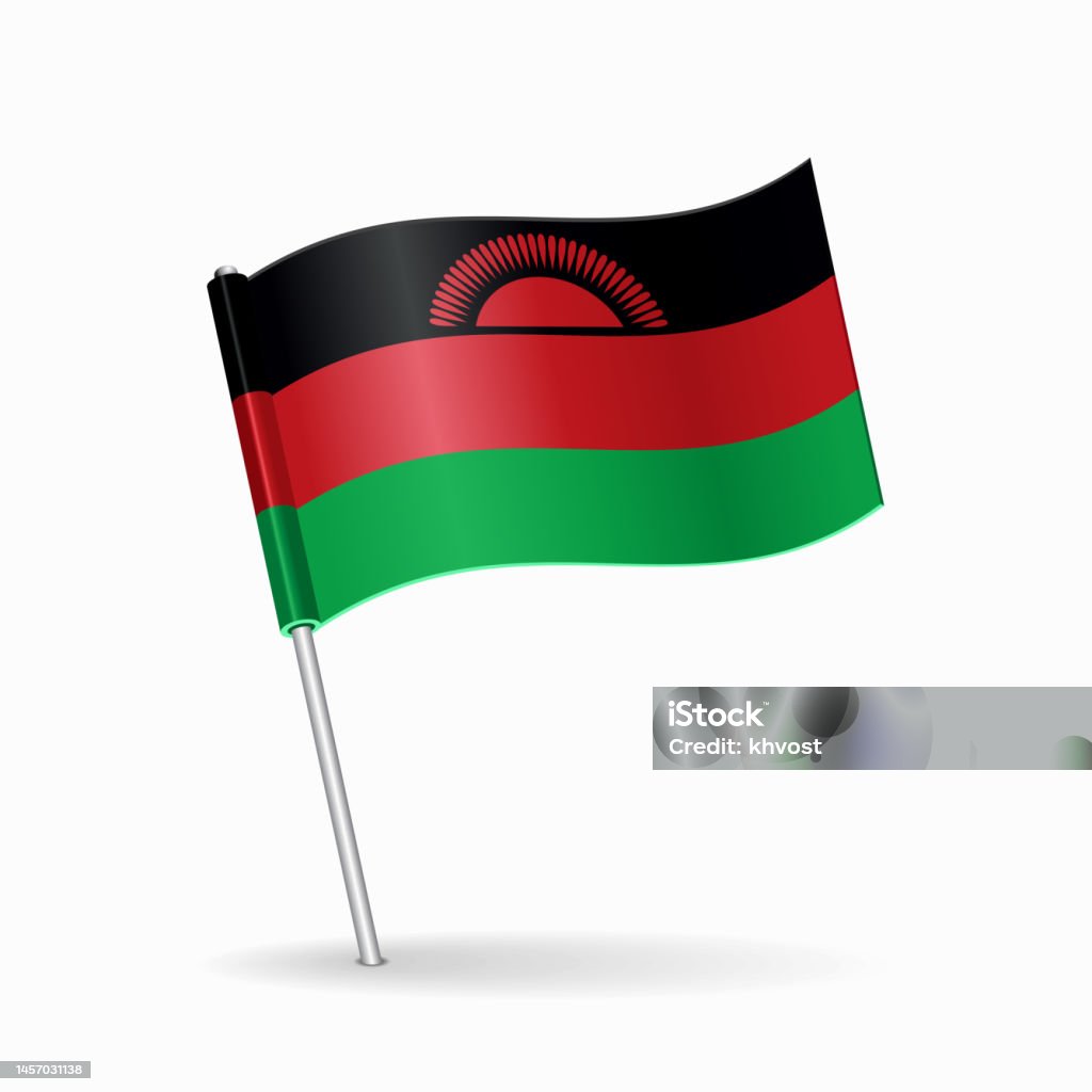 Malawian Flag Map Pin Pointer Layout Vector Stock Illustration