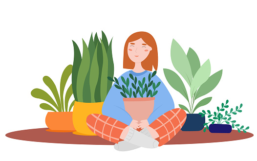 Woman Holding Pot With Plant Stock Illustration Download Image Now Adult Adults Only Care