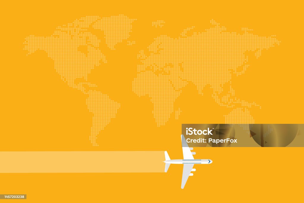 Passenger Airplane Flight With A World Map Background Vector