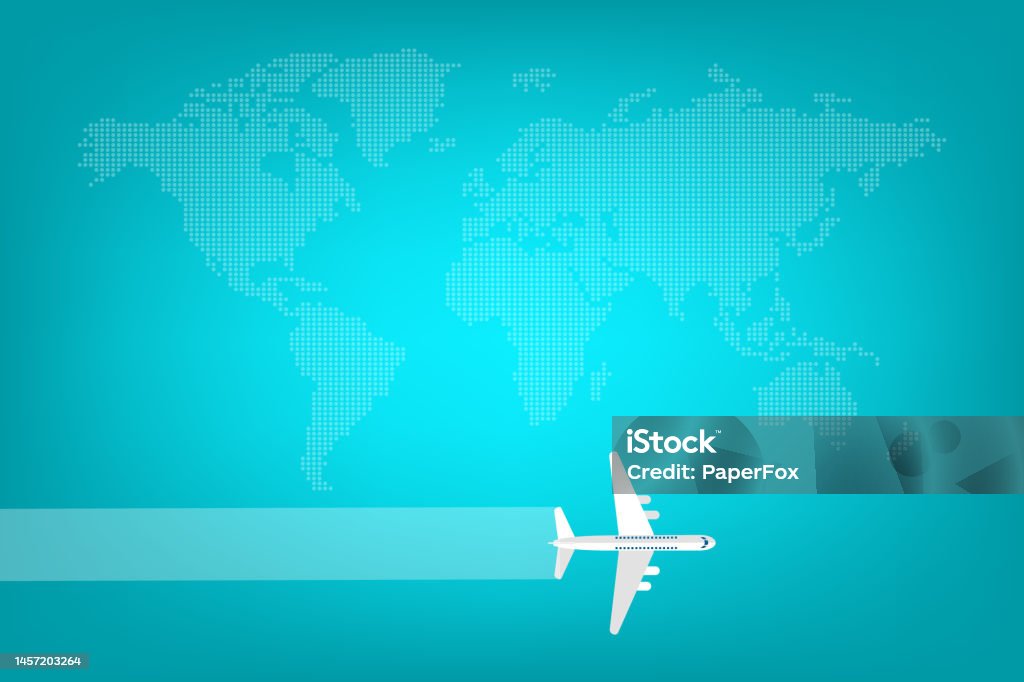 Passenger Airplane Flight With A World Map Background Vector