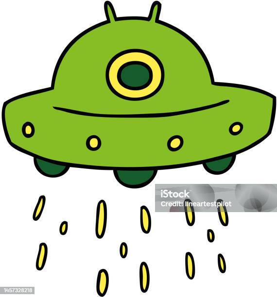 Doodle De Dessin Animé Dessiné À La Main Dun Vaisseau Extraterrestre