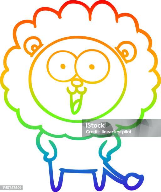 Dessin Au Trait Dégradé Arcenciel Dun Lion De Dessin Animé Heureux