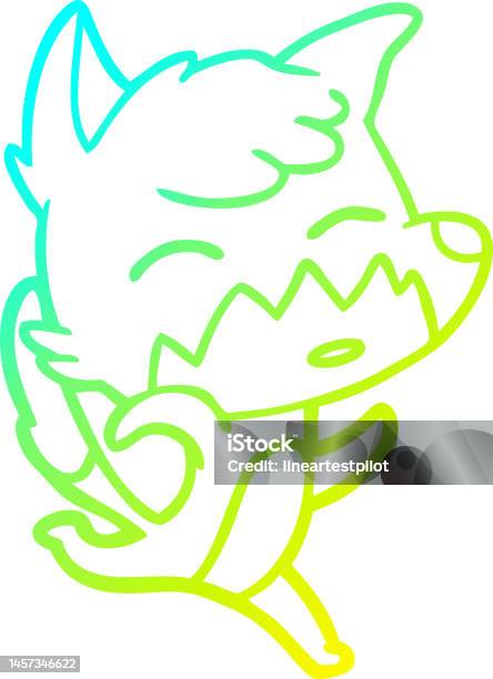 Dessin Au Trait Dégradé Froid Dun Renard De Dessin Animé Vecteurs