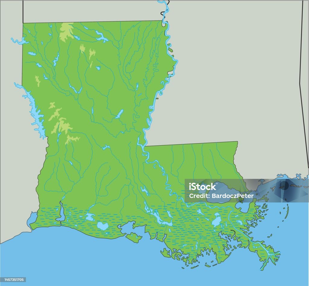 High Detailed Louisiana Physical Map Stock Illustration - Download ... High Detailed Louisiana Physical Map Stock Illustration - Download ...