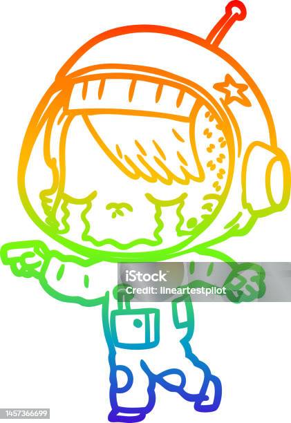 Dessin Au Trait Dégradé Arcenciel Dune Fille Astronaute En Pleurs De