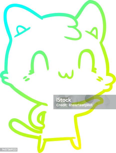 Dessin Au Trait Dégradé Froid Dun Chat Heureux De Dessin Animé Vecteurs