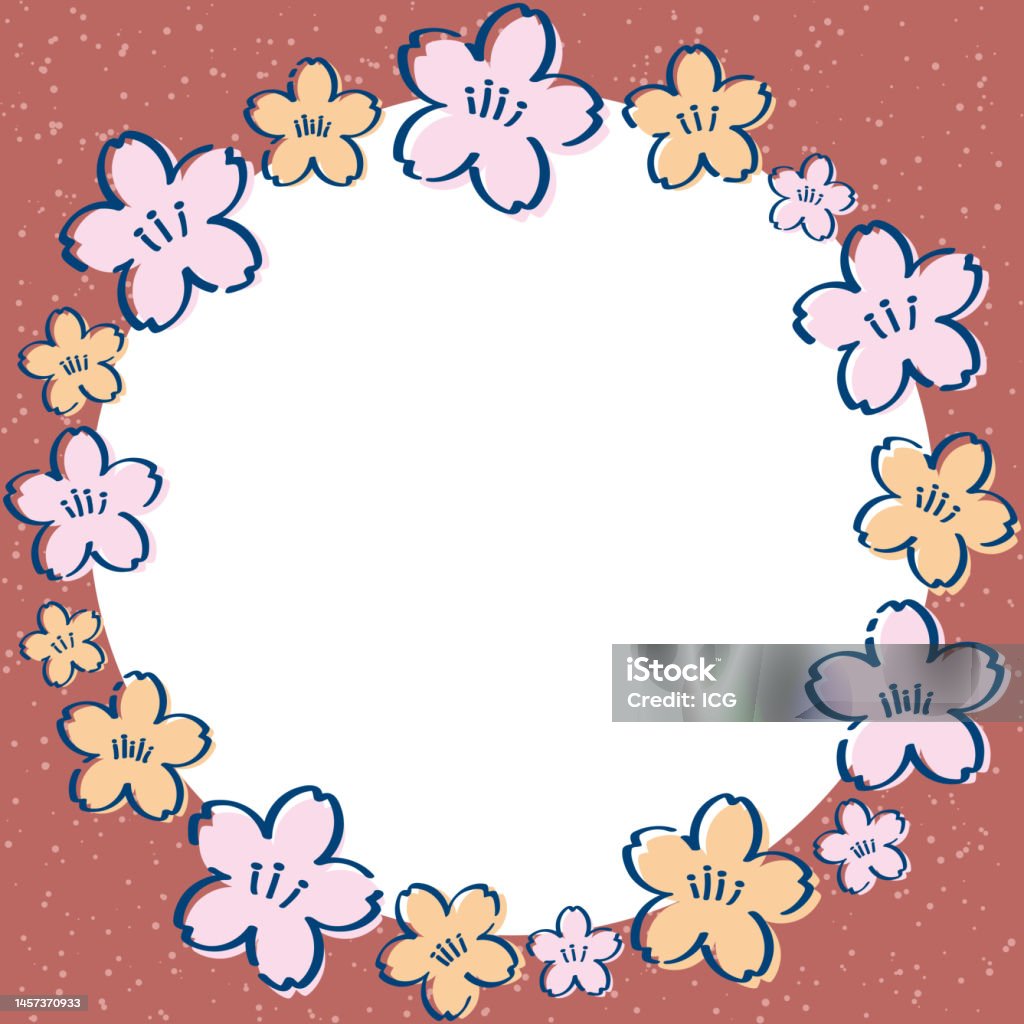 Bingkai Lingkaran Bunga Sakura Gaya Gambar Tangan Merah Muda Dan Oranye ... Bingkai Lingkaran Bunga Sakura Gaya Gambar Tangan Merah Muda Dan Oranye ...