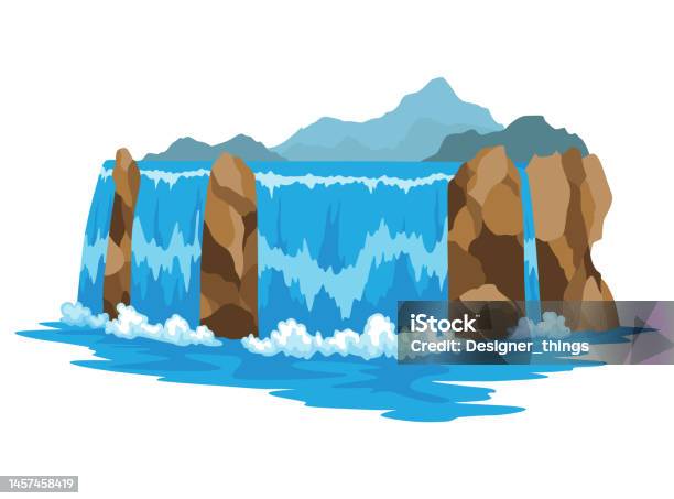 Chute Deau De Cascade De Fleuve De Dessin Animé Paysage Avec Des
