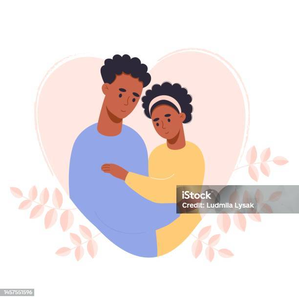 Happy Black Loving Couple In Heart Cute Darkskinned Girl And Ethnic Guy