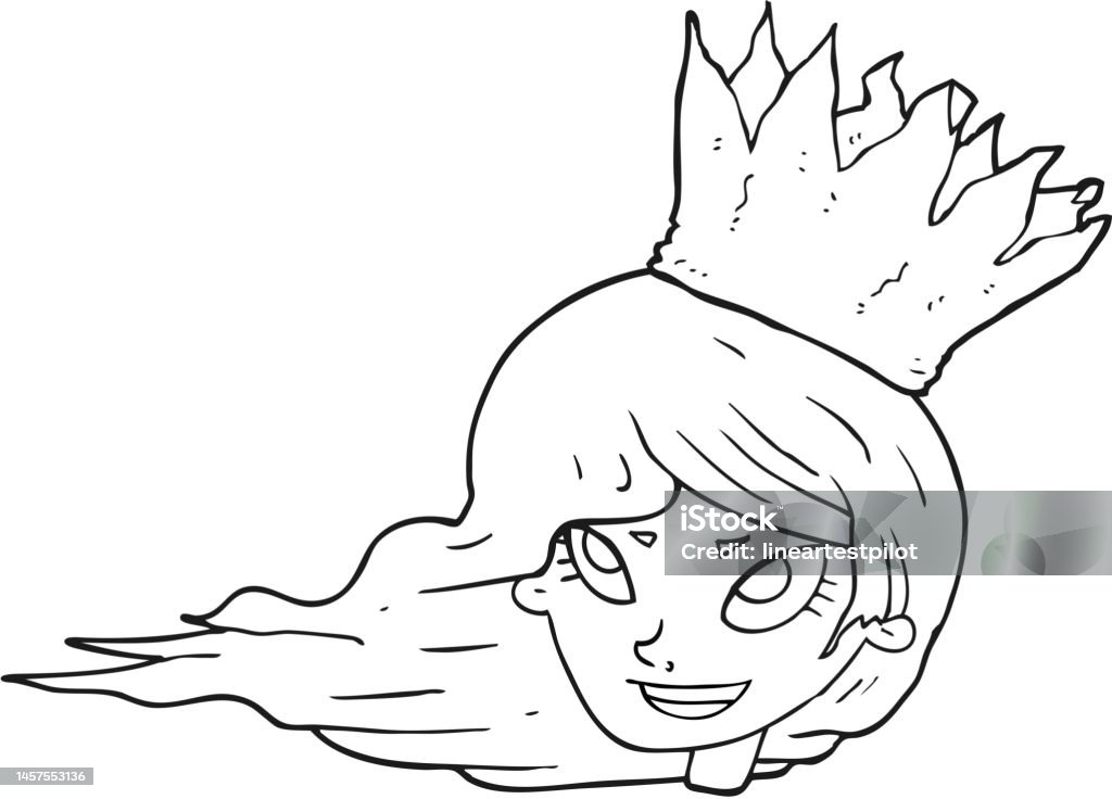 Freehand Drawn Black And White Cartoon Woman With Blowing Hair Stock