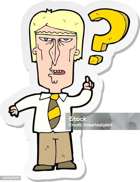 Autocollant Dun Homme Agacé De Dessin Animé Posant Une Question