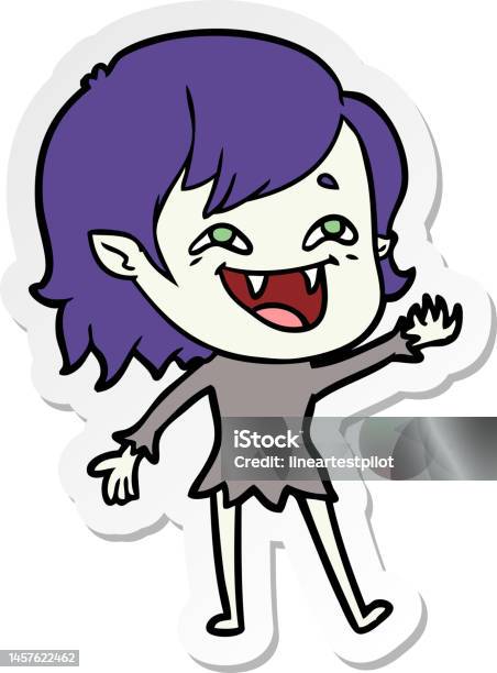 Autocollant Dune Fille Vampire Riant De Dessin Animé Vecteurs Libres De