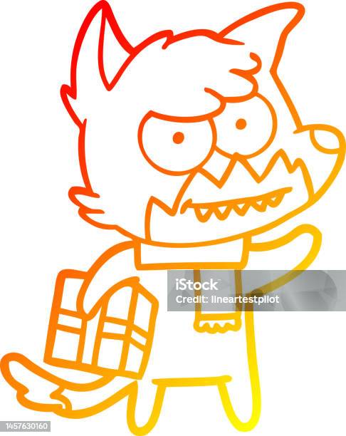 Dessin Au Trait Dégradé Chaud Dun Renard Souriant De Dessin Animé Avec