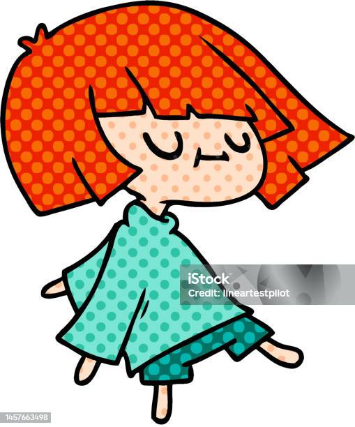 Kartun Yang Digambar Dengan Tangan Bebas Dari Gadis Kawaii Yang Lucu