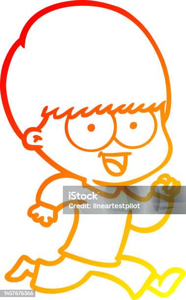 Dessin Au Trait Dégradé Chaud Dun Garçon De Dessin Animé Heureux