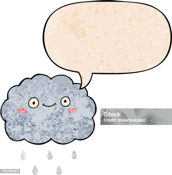 Awan Kartun Lucu Dengan Gelembung Ucapan Dalam Gaya Tekstur Retro