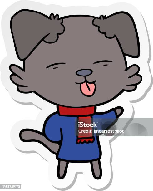 Autocollant Dun Chien De Dessin Animé Sortant La Langue Vecteurs Libres