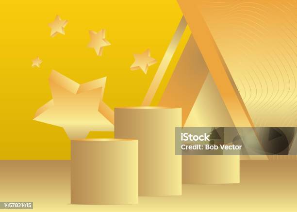 Tampilan Produk Emas Dan Kuning Ruang Emas Vektor 3d Podium Alas